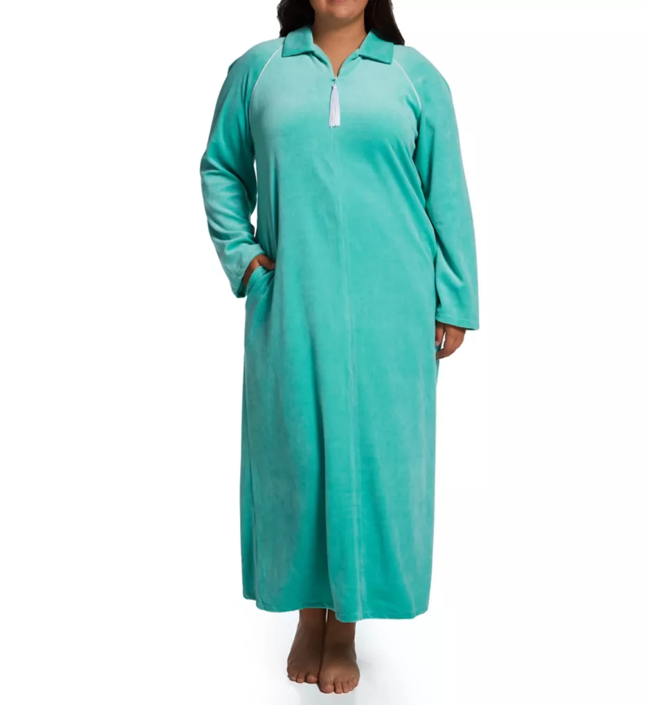 Plus Velour Zip Front Robe Mint XL