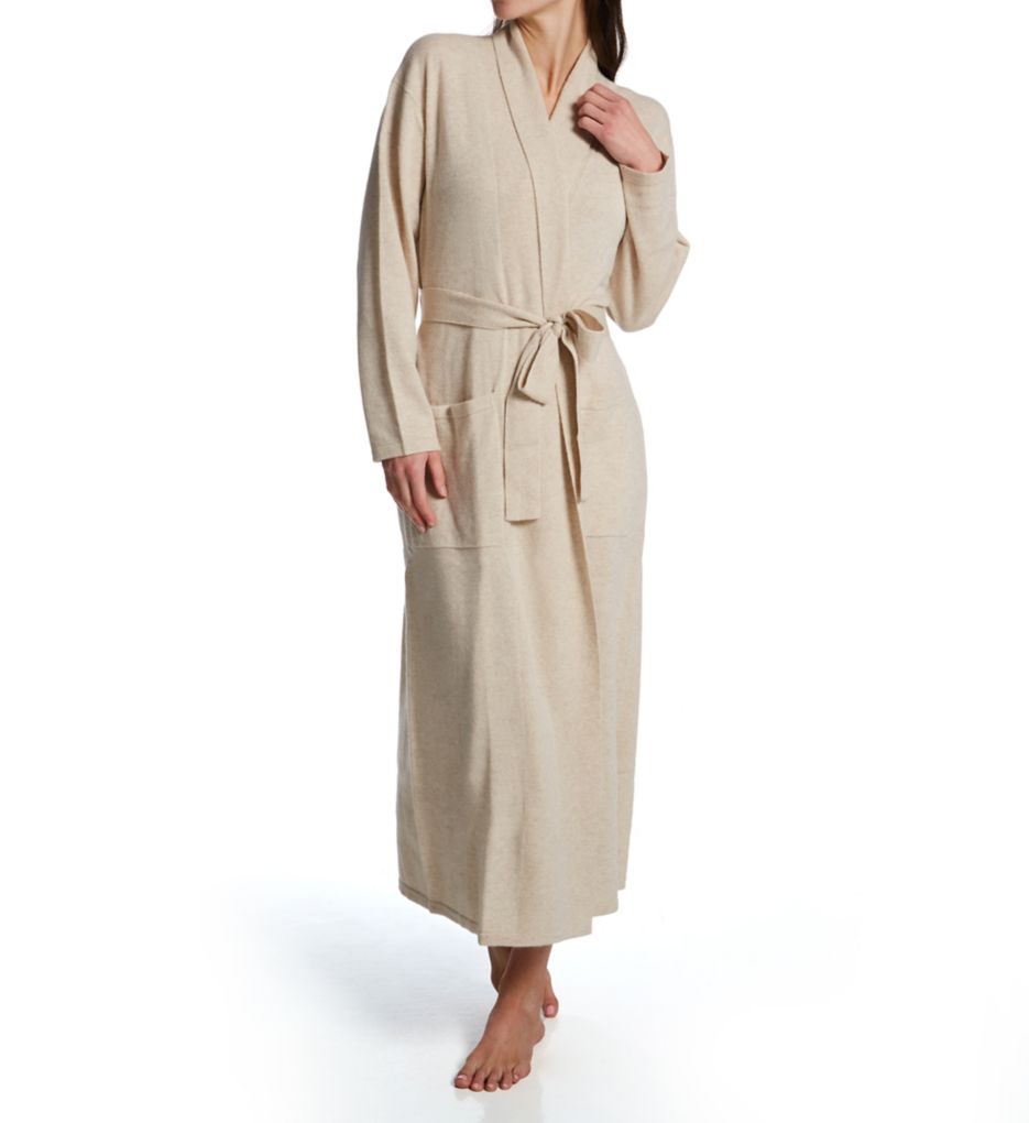 Cashmere Classic Long Robe With Shawl Collar Oatmeal M