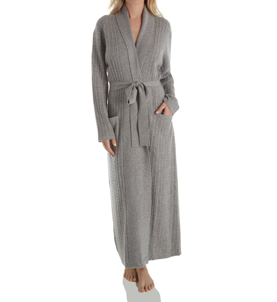 Cashmere Long Baby Cable Texture Wrap Robe Flannel Grey XS