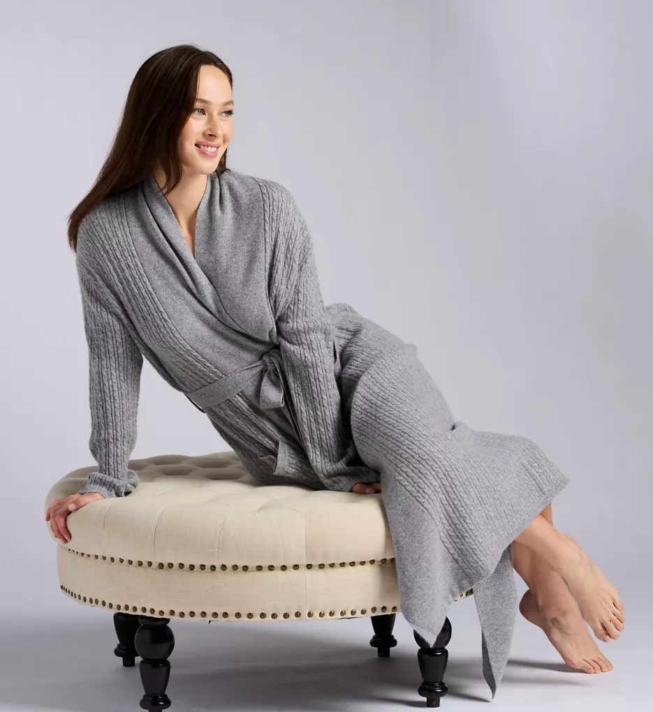 Cashmere Long Baby Cable Texture Wrap Robe Flannel Grey XS