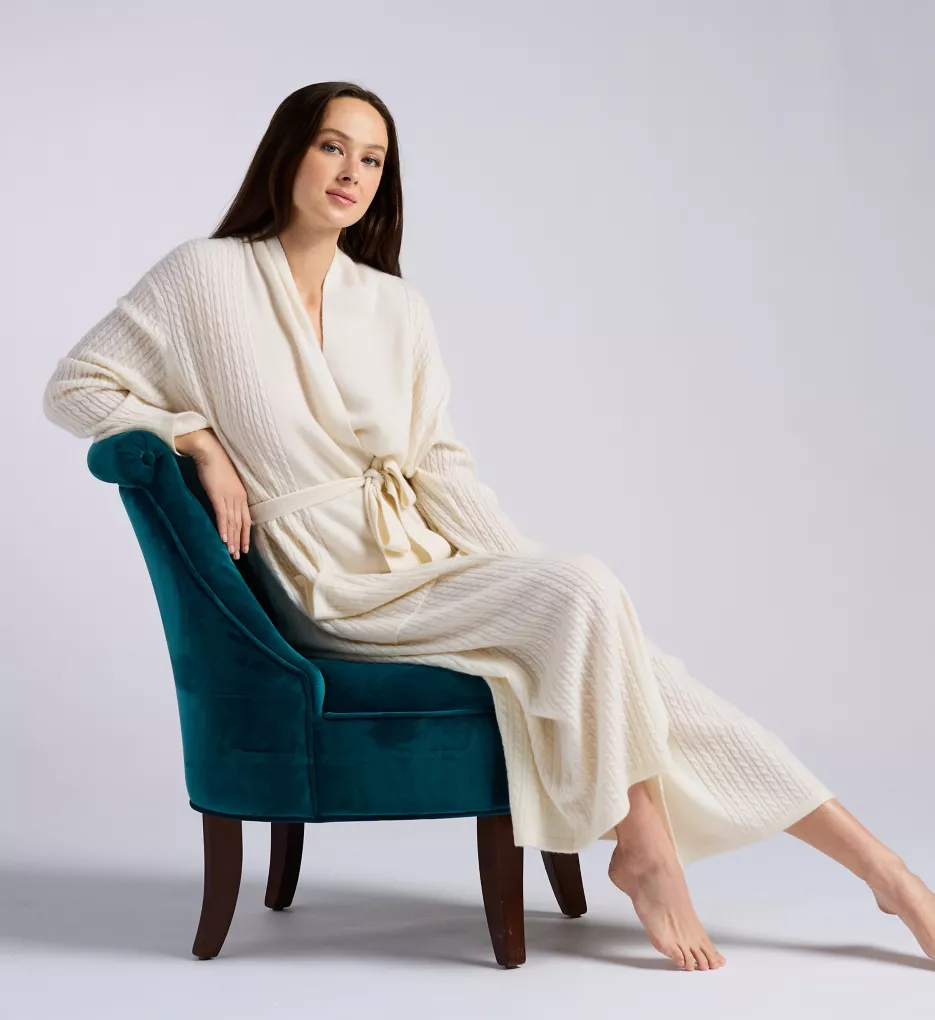 Cashmere Long Baby Cable Texture Wrap Robe Snow XS