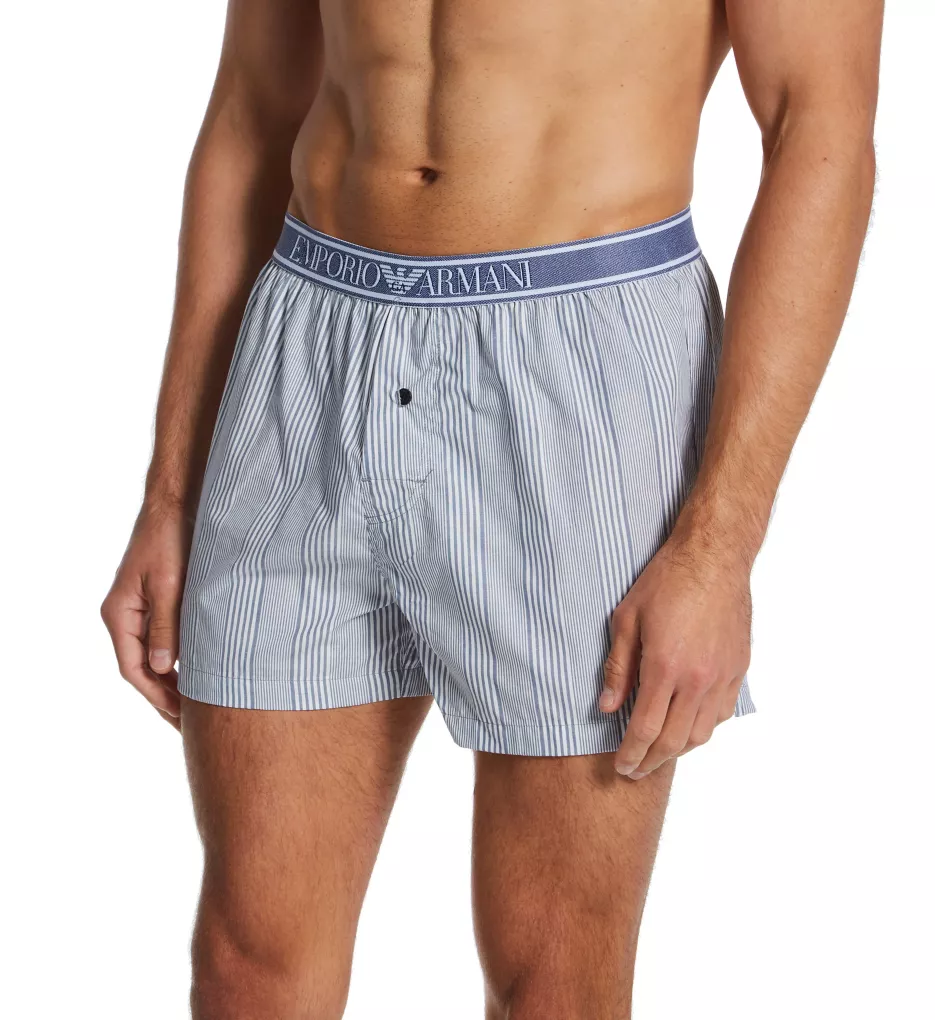 Woven 100% Cotton Button Fly Boxer White Indigo/Striped M