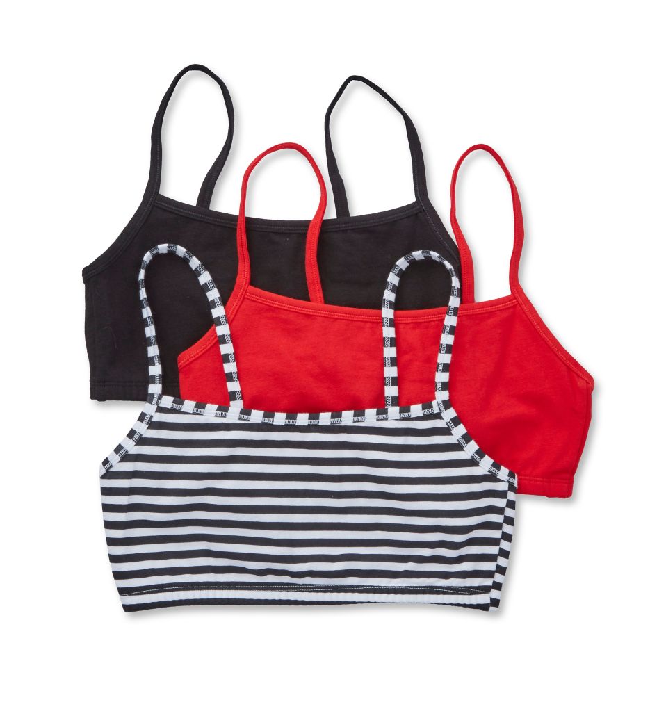 Spaghetti Strap Short Bra - 3 Pack SkinnyStripeBlackRdHot 38