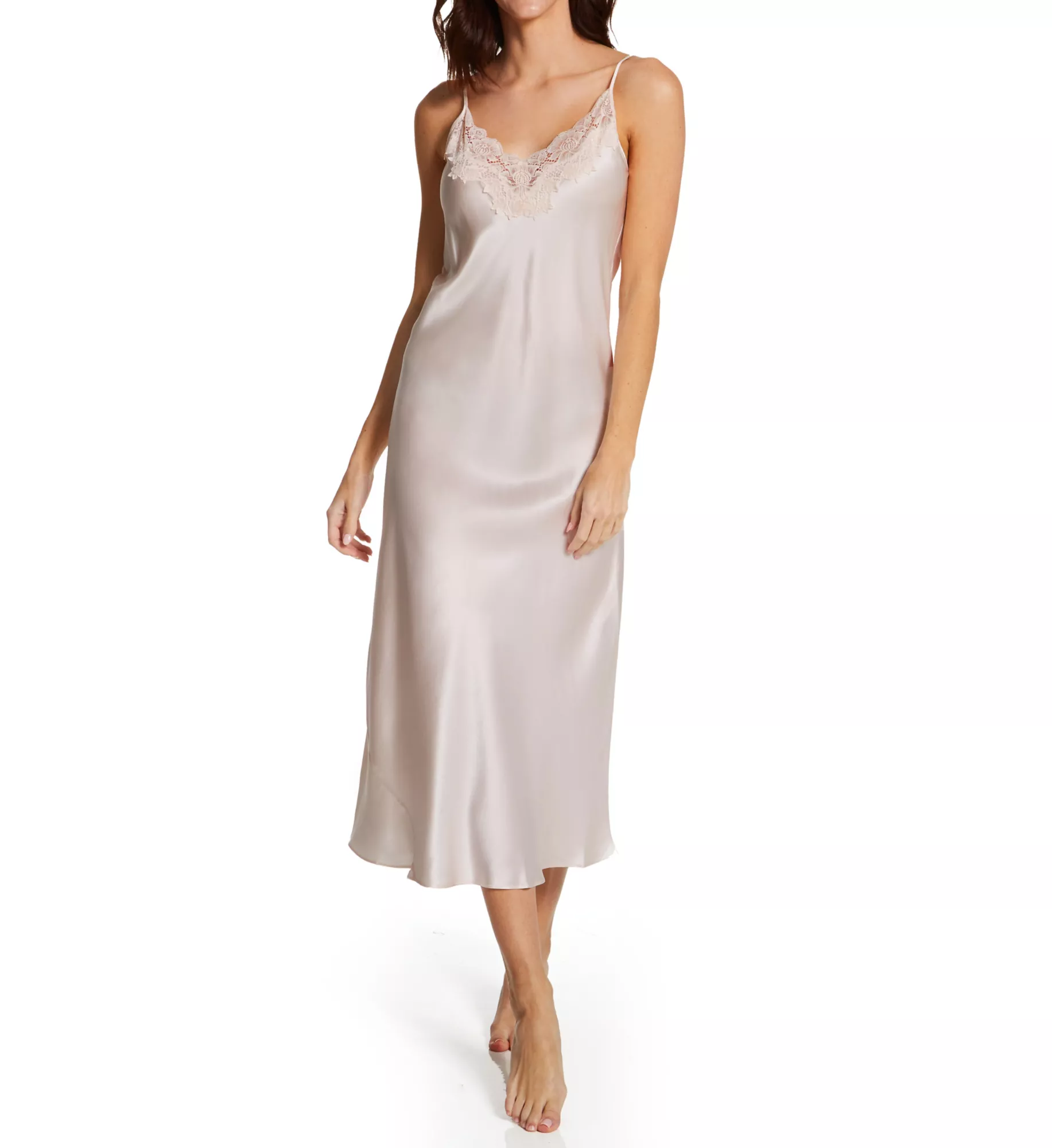 Silk Sleep Slip with Lace Petal Pink M