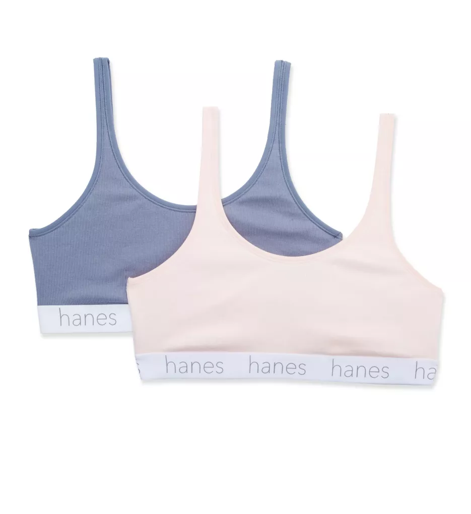 Scoop Stretch Cotton Blend Bralette - 2 pack Banyan Blue/ Lt Buff S