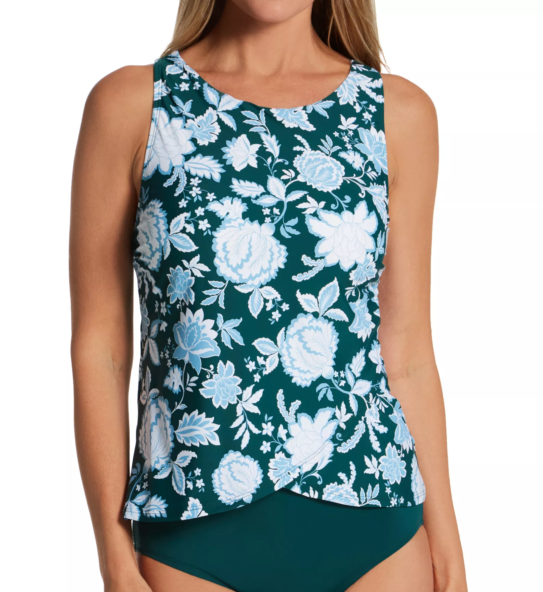 Garden Blossom Violet X-Back Tankini Swim Top Dashing Green 6