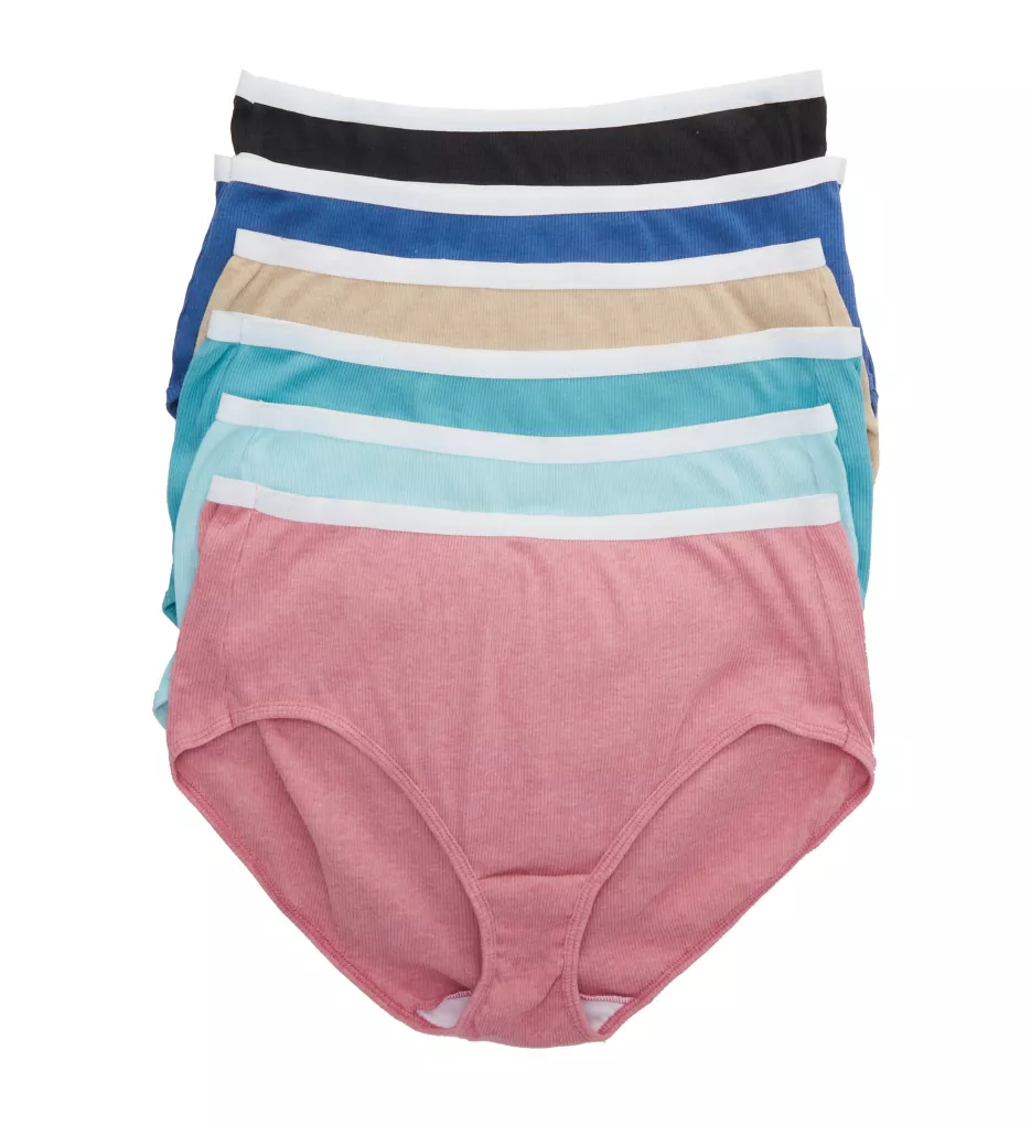 Plus Size Ribbed Cotton Brief Panty 6 Pack Assorted 13