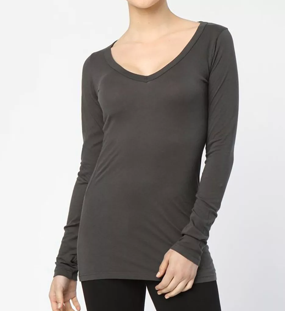 Tissue Jersey Long Sleeve V-Neck Tee Anthracite XL