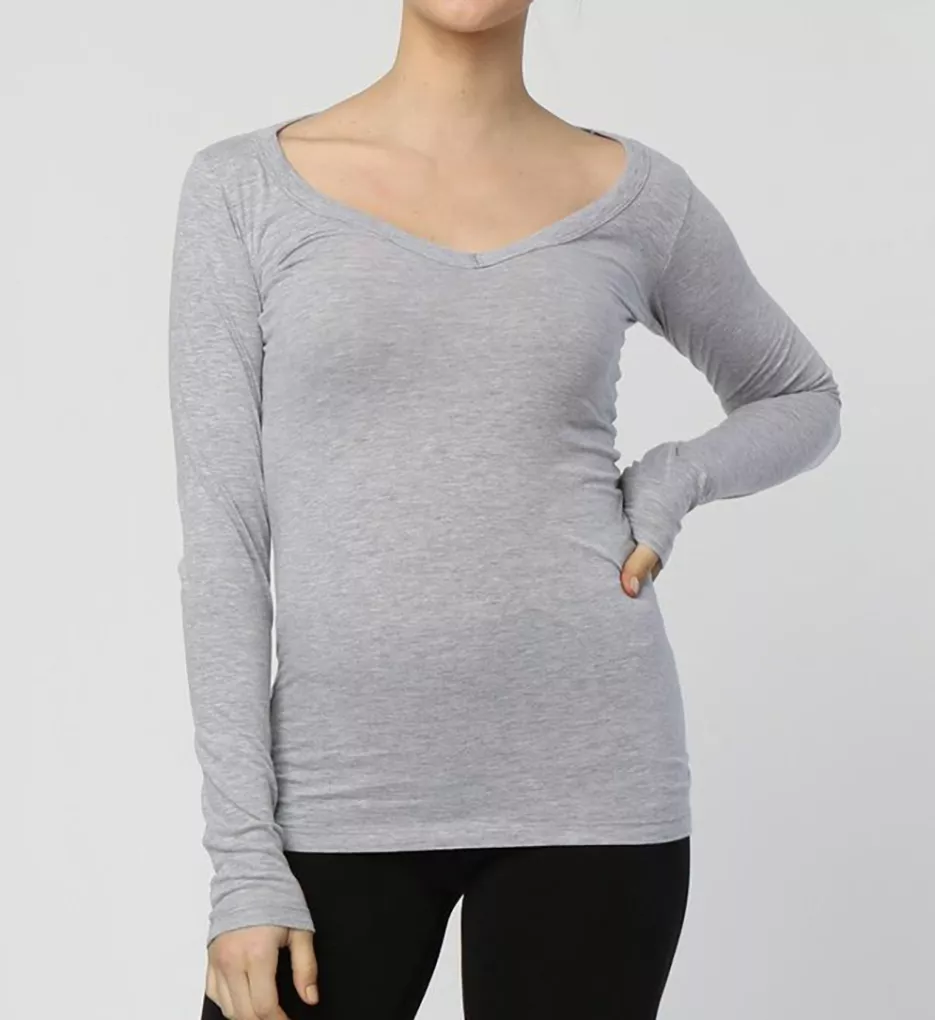 Tissue Jersey Long Sleeve V-Neck Tee Heather Grey XL