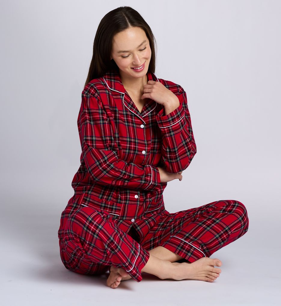 Long Sleeve Flannel Pajama Set Red Plaid L