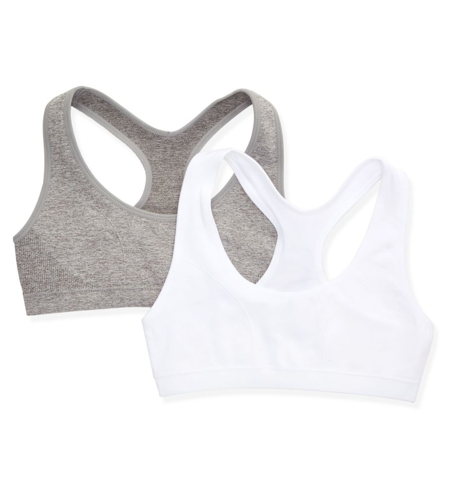 Seamless Sports Bras - 2 Pack Heather Grey/White S
