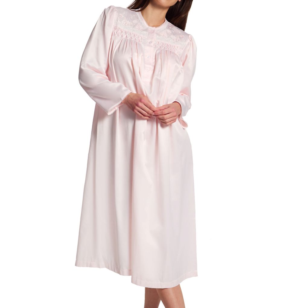 Brushed Back Satin Long Sleeve Long Gown Peach S