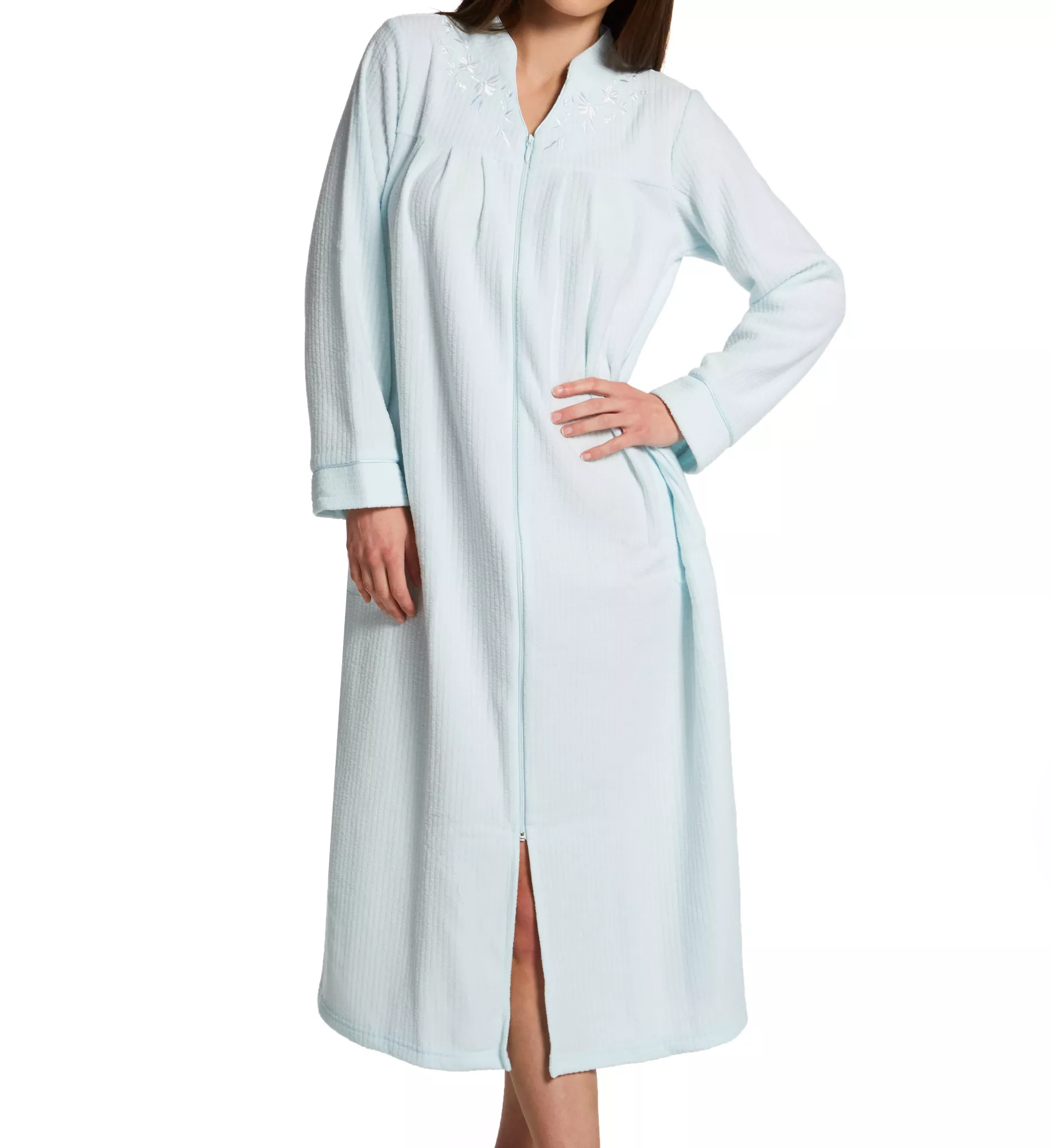 Brushed Back Terry L/S Zip Front Robe Turquoise L