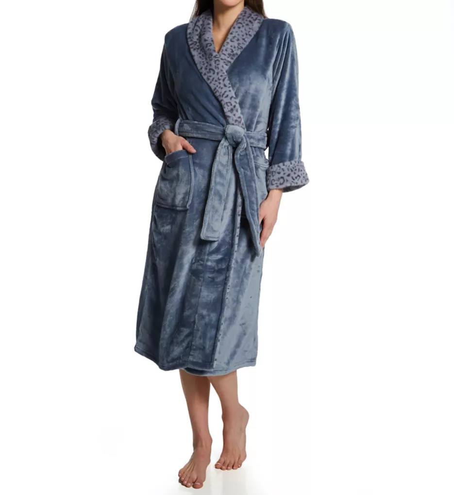 Plush Lynx Fleece Robe Blue Granite L