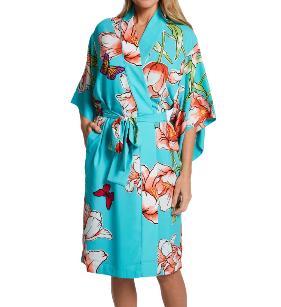 Wild Poppy Wrap Robe Sea Glass M