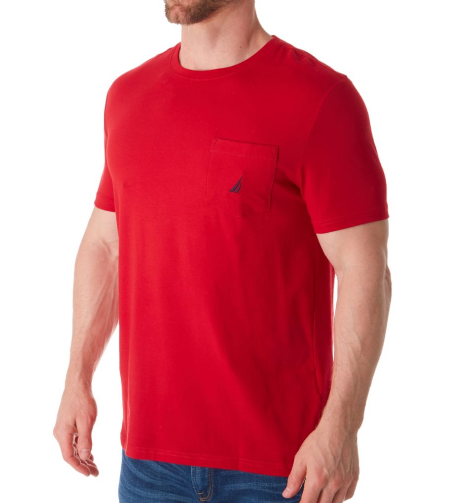 Solid Anchor Crew Neck Pocket T-Shirt NaRed L by Nautica