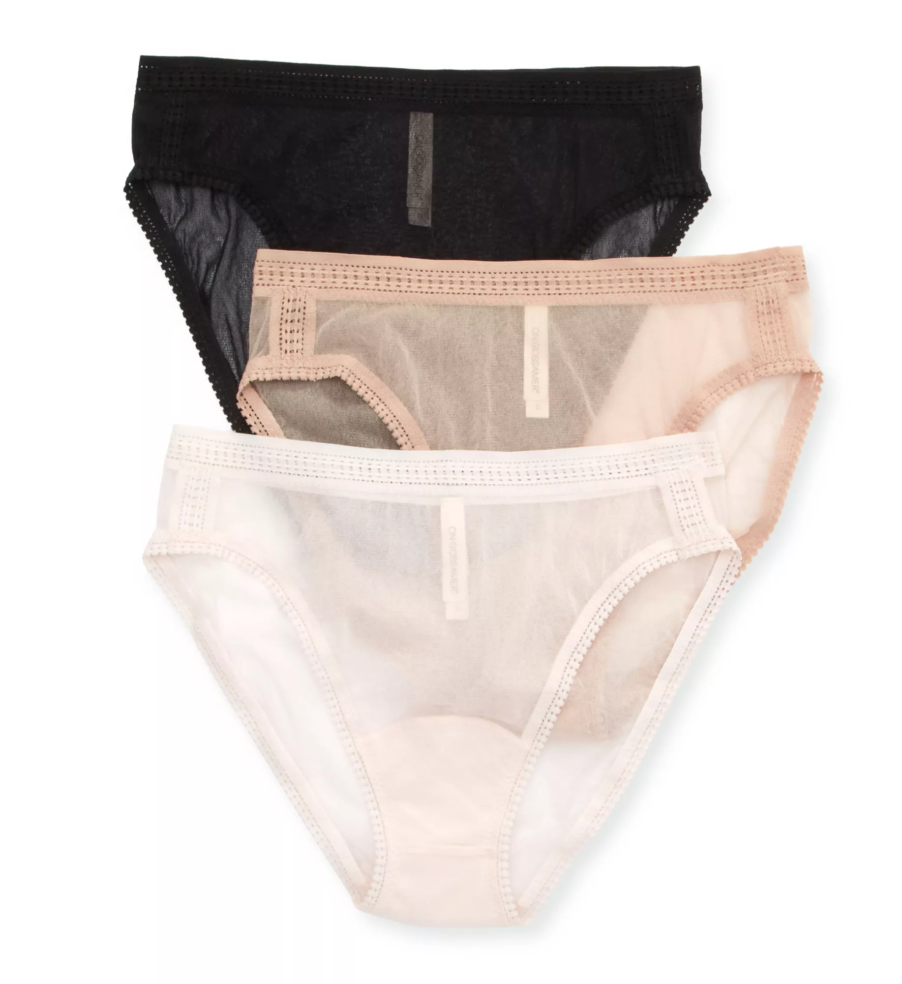 Mesh Hi Cut Brief Panties 3 Pack Black Mocha Champagne L