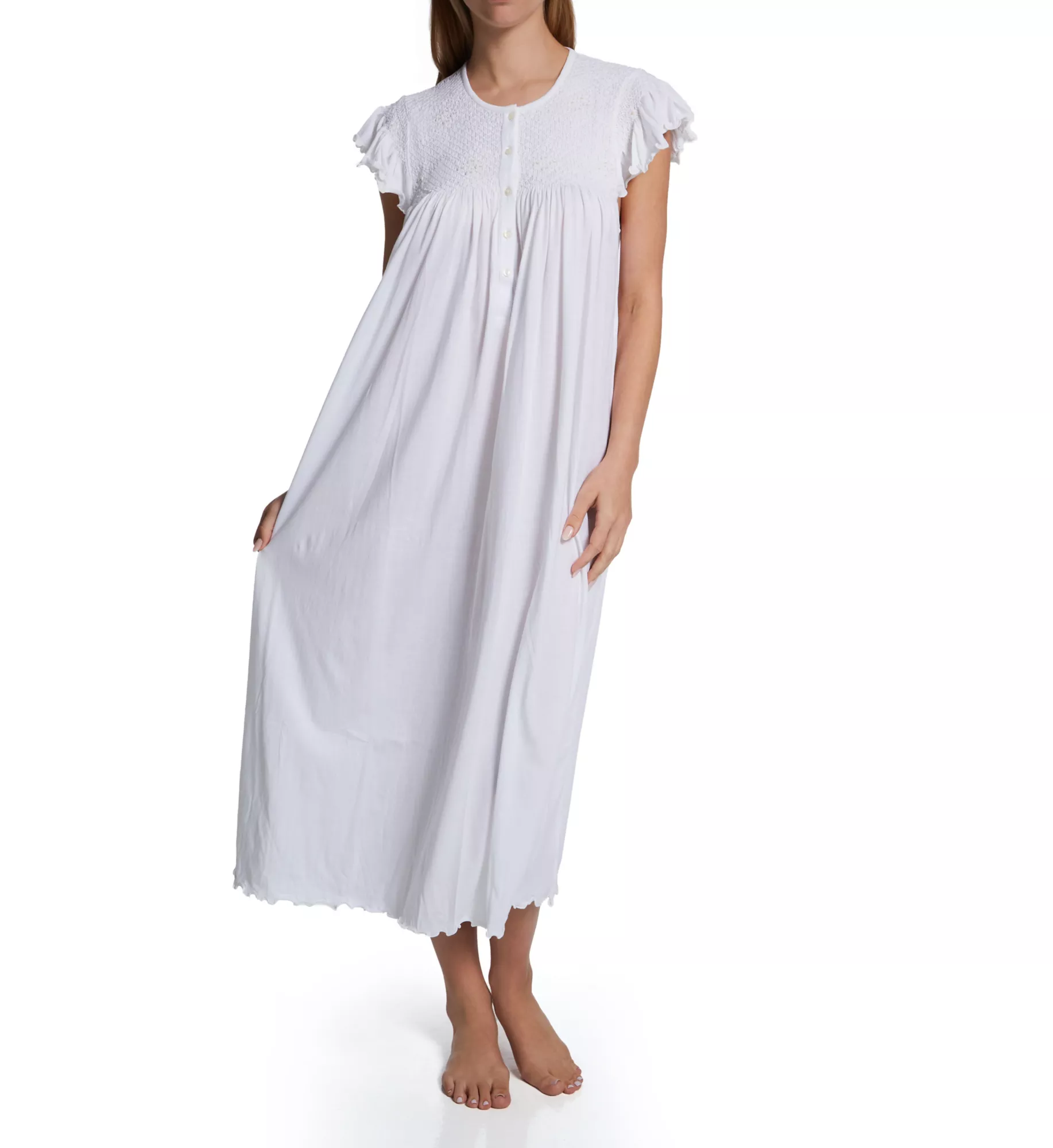 Daisy Smocked Cap Sleeve Nightgown White XL