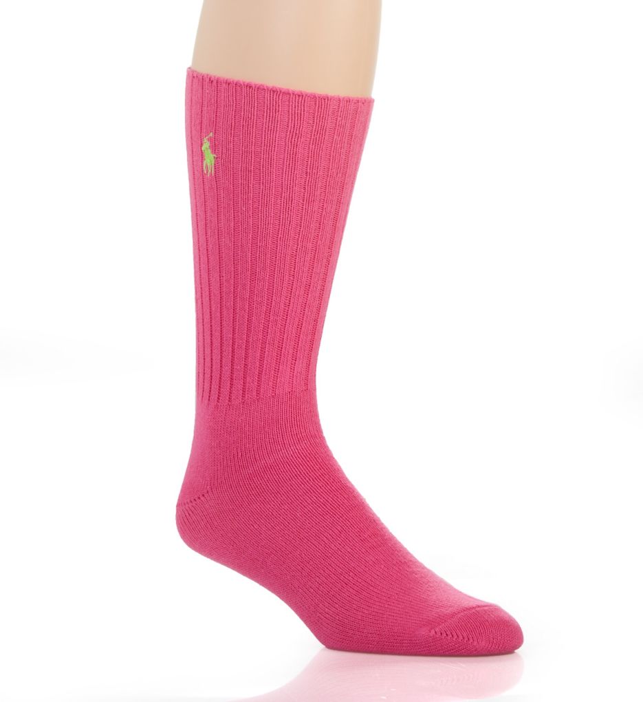 Cotton Crew Sock with Polo Embroidery Bubble Gum Pink O/S