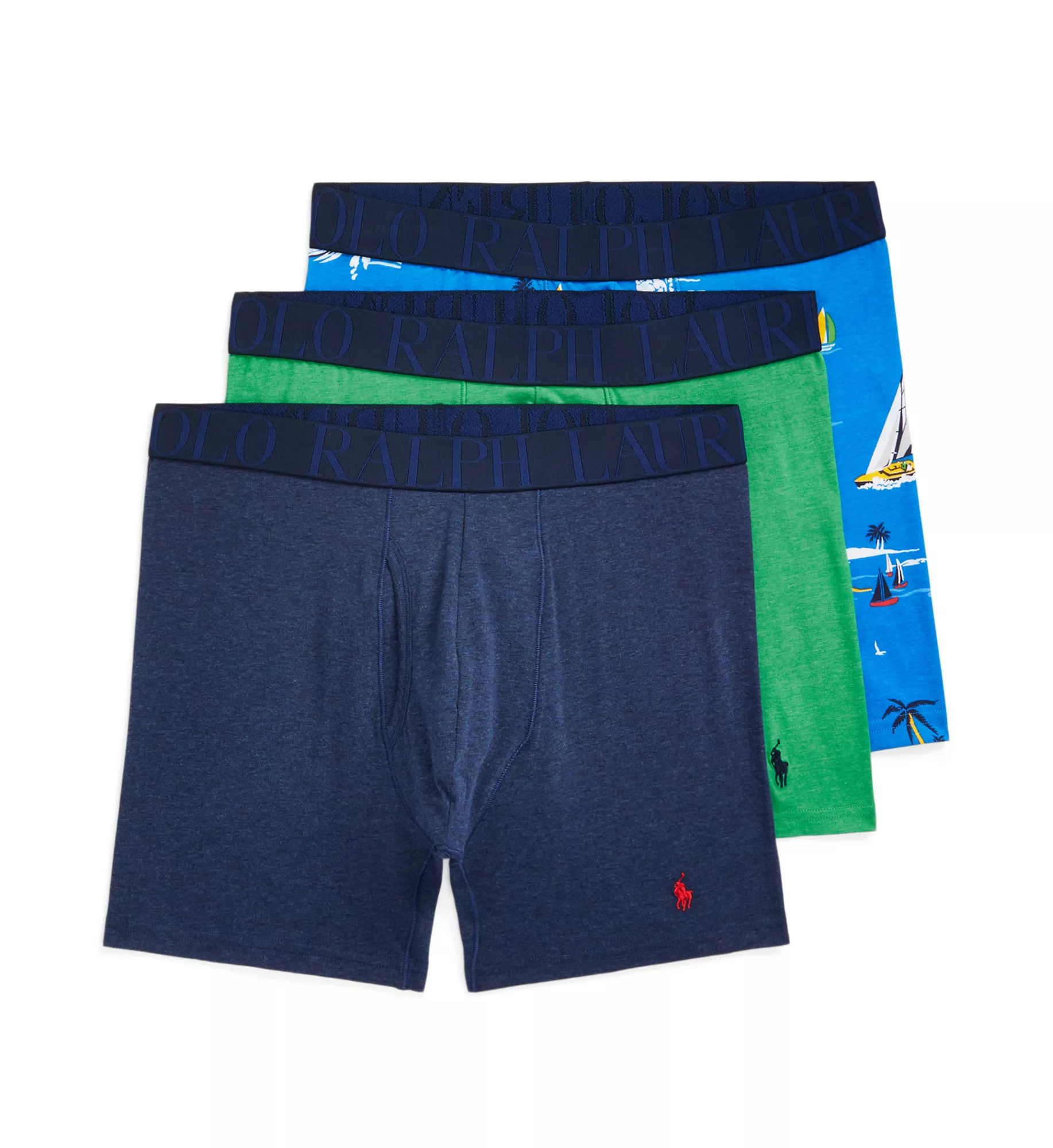 Classic Fit Stretch Boxer Brief - 3 Pack Navy/Green/Sea S by Polo...