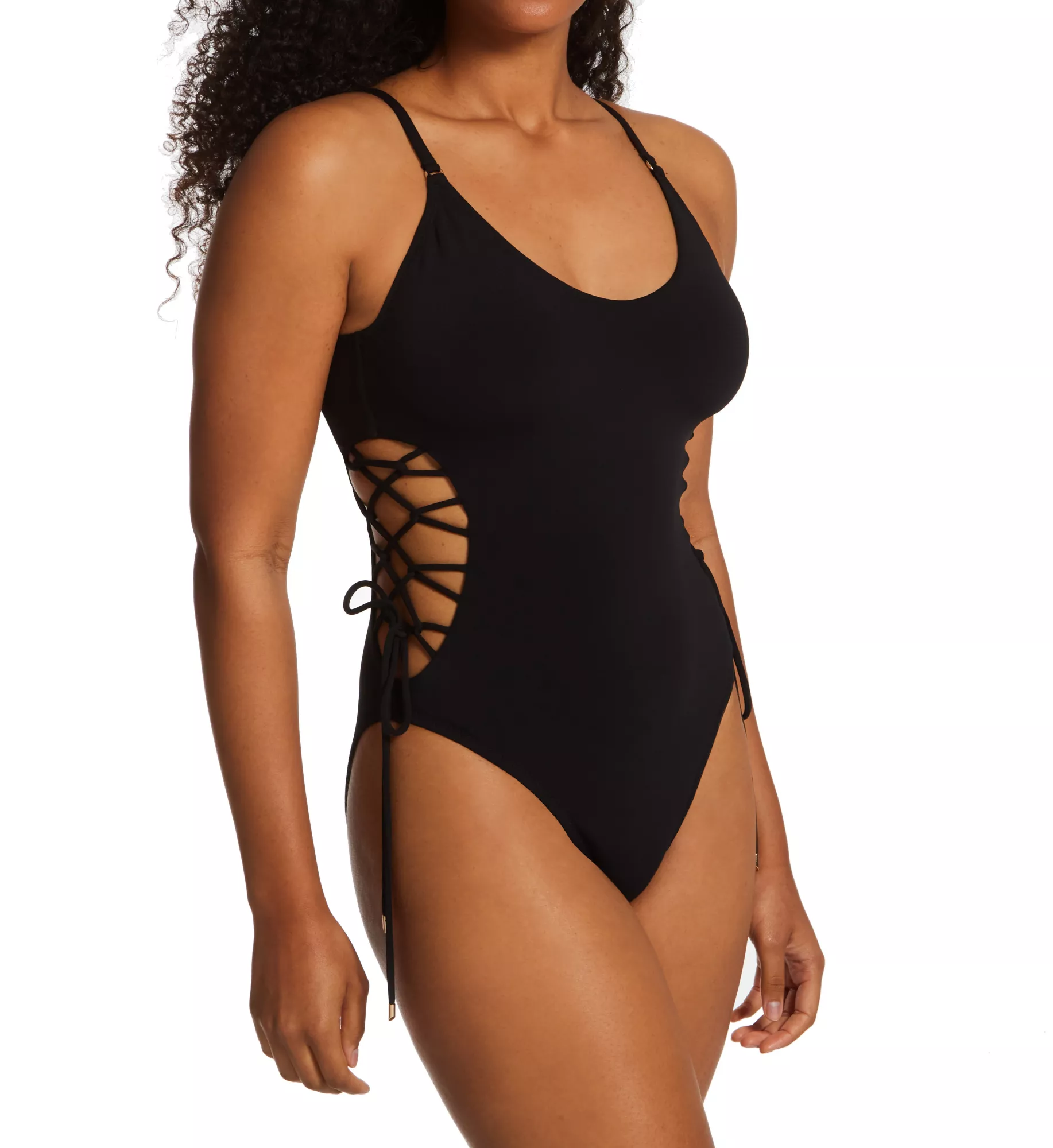 Aubrey Lace Up One Piece Swimsuit Black 6