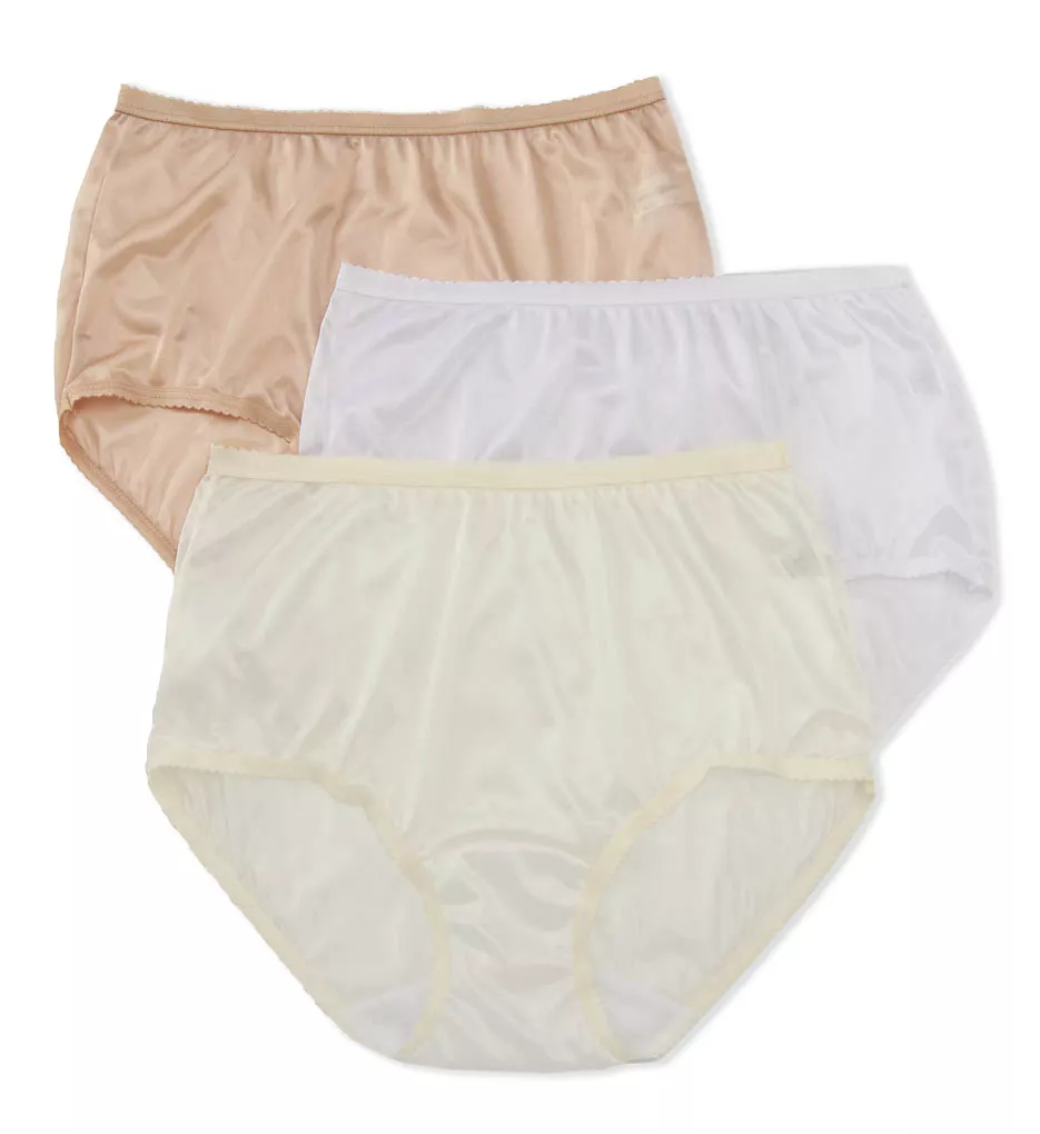 Plus Nylon Modern Brief Panty - 3 Pack Nude/Ivory/White 11