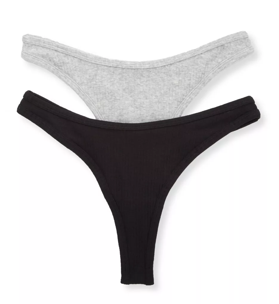 Dip Front Thong - 2 Pack Light Grey Heather/Blk XL