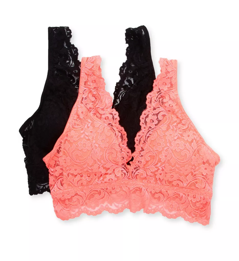 Signature Lace Deep V Bralette 2 Pack Punchy Peach Black Hue M