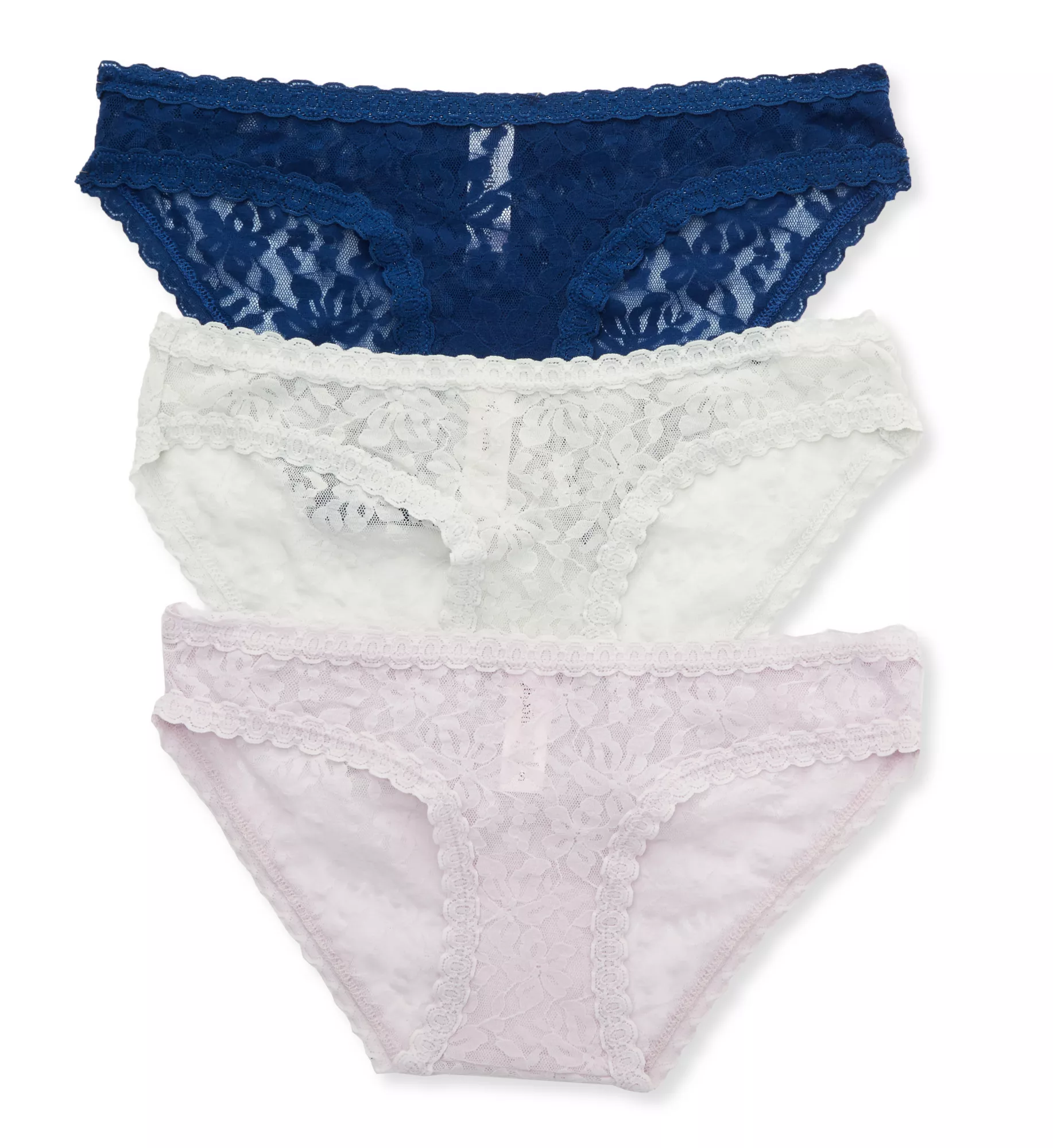 4 Way Stretch Lace Bikini Panty 3 Pack Navy Lavender Grey L